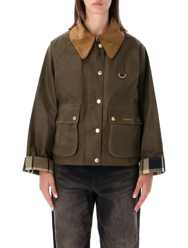 Barbour Waxed Cotton Jacket With Corduroy Collar - Sage