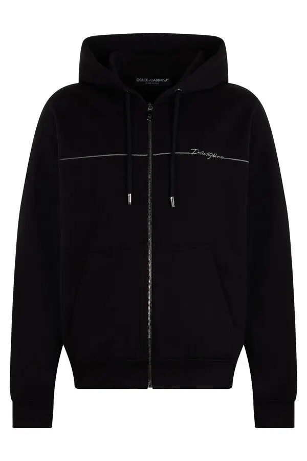 Dolce & Gabbana Hooded Zipper Sweatshirt With Adjustable Hood & Side Pockets