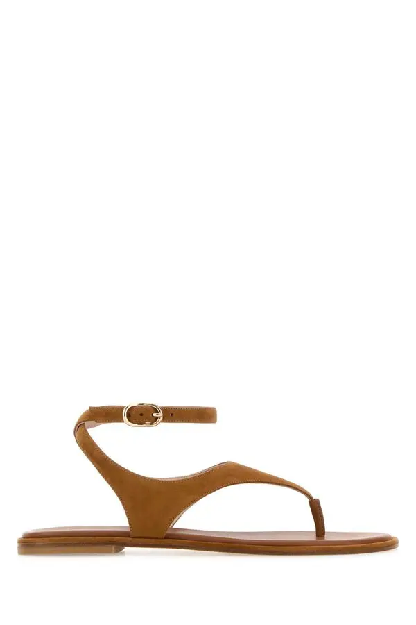 STUART WEITZMAN Marley Suede Leather Thong Sandals - Camel