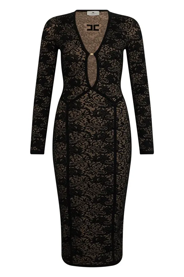 Elisabetta Franchi Fitted Midi Dress With Deep V-neckline