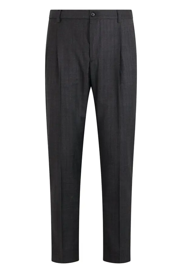 Dolce & Gabbana Straight-cut Virgin Wool Trousers With Belt Loops And Pleated Front - Grey