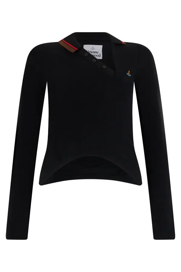 VIVIENNE WESTWOOD Asymmetric Neckline Cotton Polo Sweater