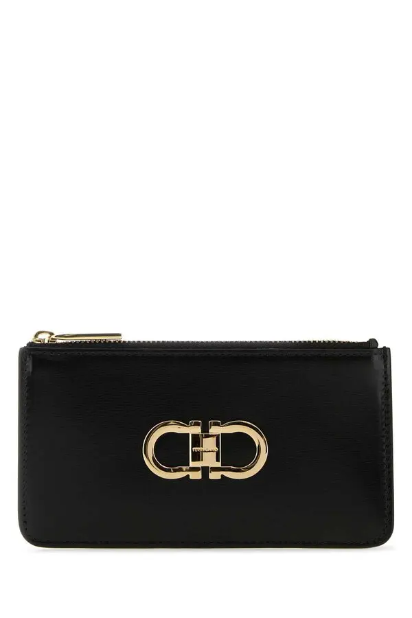FERRAGAMO Leather Wallet With Gold-tone Hardware - Black