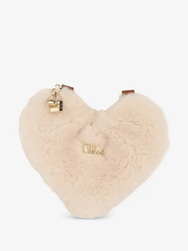 Chloé Heart-shaped Faux Fur Mini Handbag - Beige
