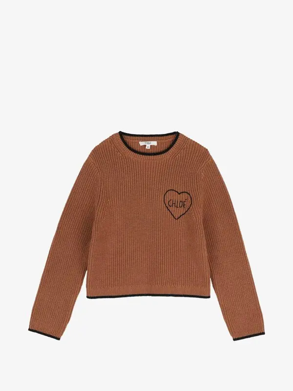 Chloé Ribbed Crewneck Sweater With Contrasting Hem And Embroidered Logo