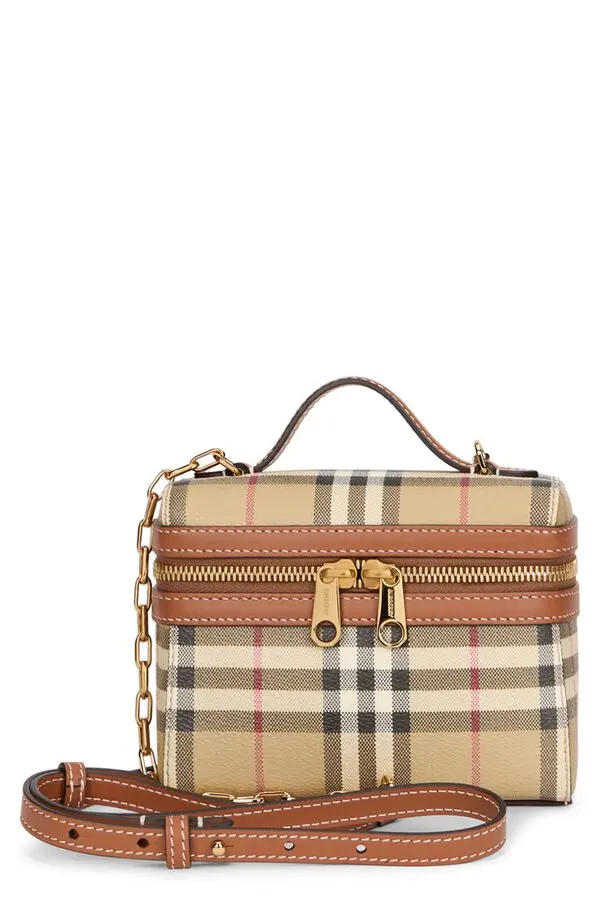 Burberry Mini Vanity Handbag Compact Tartan-effect Fabric & Leather Details