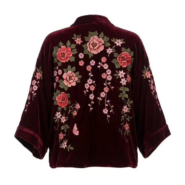 ARTEMIS MUSE Embroidered Floral Velvet Kimono