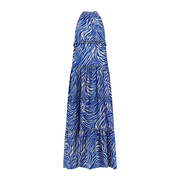 BELYED HANDCRAFT Liliana – Zebra Print Tiered Maxi Dress Belyed - Blue