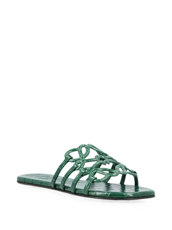 Loewe Petal Anagram Leather Sandals - Green