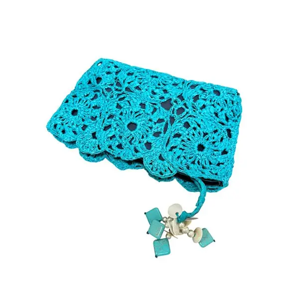 PERLAVERA Raffia Summer Turquoise Handcrafted Clutch