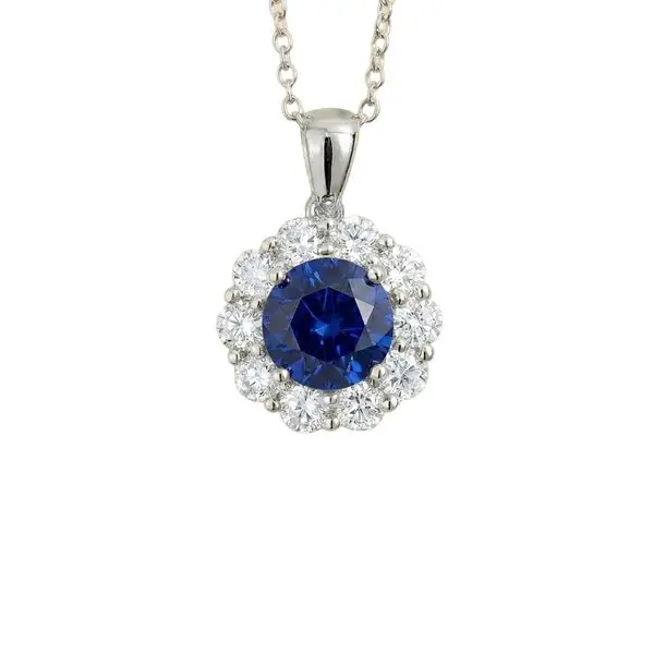 JUVETTI  Floret Sapphire And Diamond Halo Pendant Necklace - Blue/white/silver