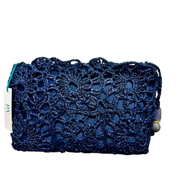 PERLAVERA Raffia Summer Navy Handcrafted Clutch