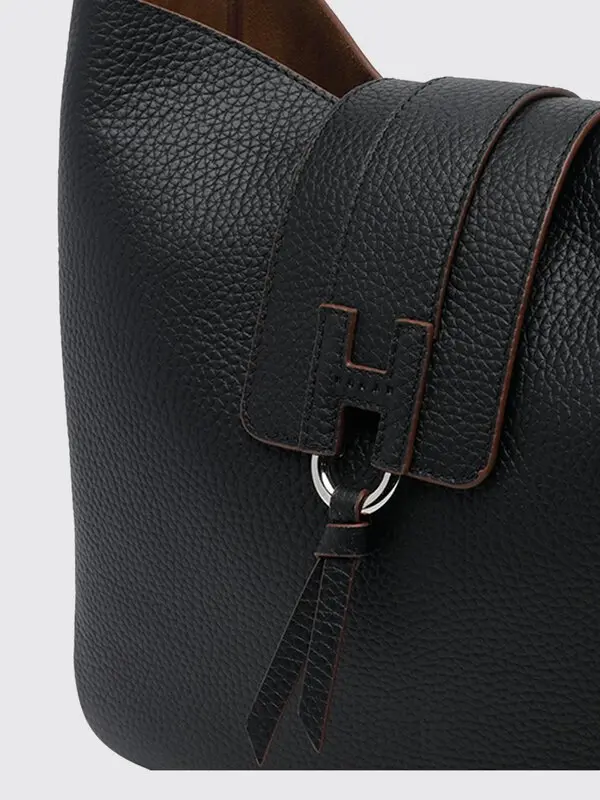 Hogan Grained Leather Hobo Shoulder Bag - Black