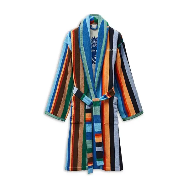 Versace Striped Terry Medusa Robe - Blue+multi