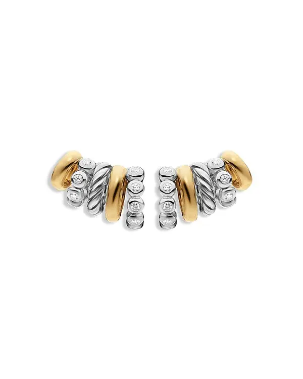David Yurman Mercer Multi Hoop Climber Earrings In Sterling Silver With 18k Yellow Gold And Diamonds - Silver/gold