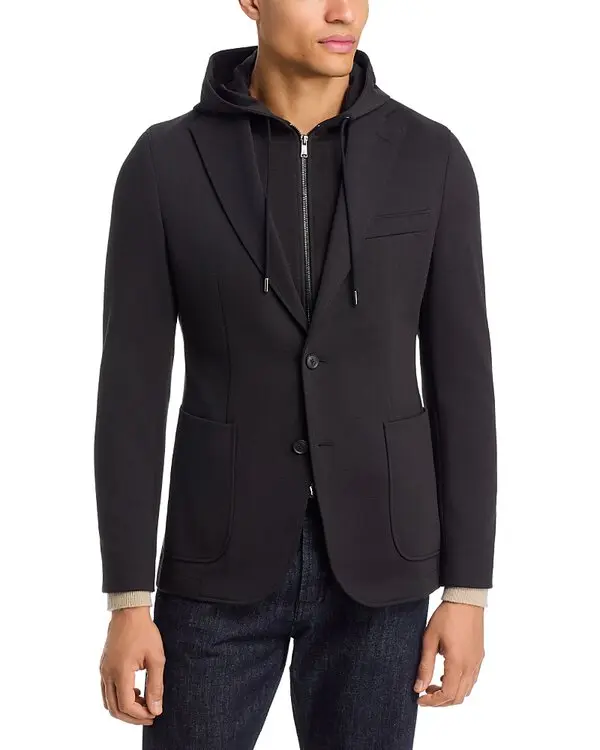 BOSS Hanry Slim Fit Sport Coat And Removable Drawstring Bib Hoodie - Black