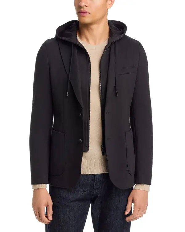 BOSS Hanry Slim Fit Sport Coat With Removable Drawstring Bib Hoodie - Black