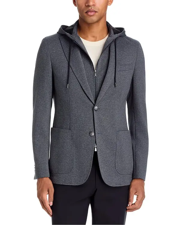 BOSS Hanry Slim Fit Sport Coat With Removable Drawstring Bib Hoodie - Charcoal