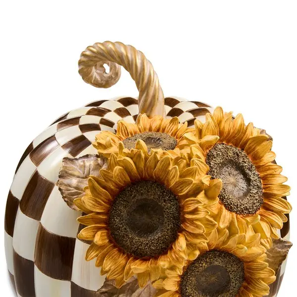 MACKENZIE-CHILDS Chocolate Check Sunflower Pumpkin