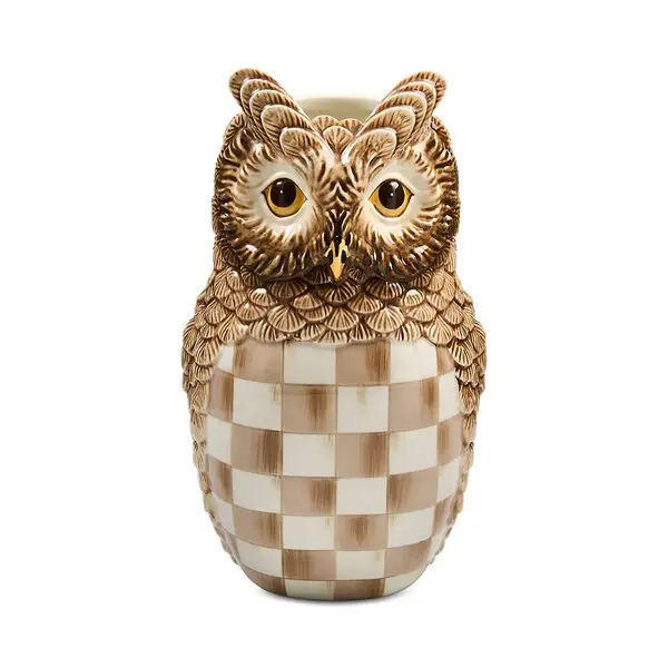 MACKENZIE-CHILDS Check Ceramic Owl Vase