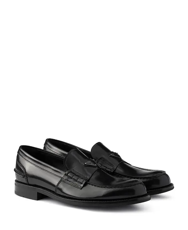 Prada Brushed Leather Loafers - Black