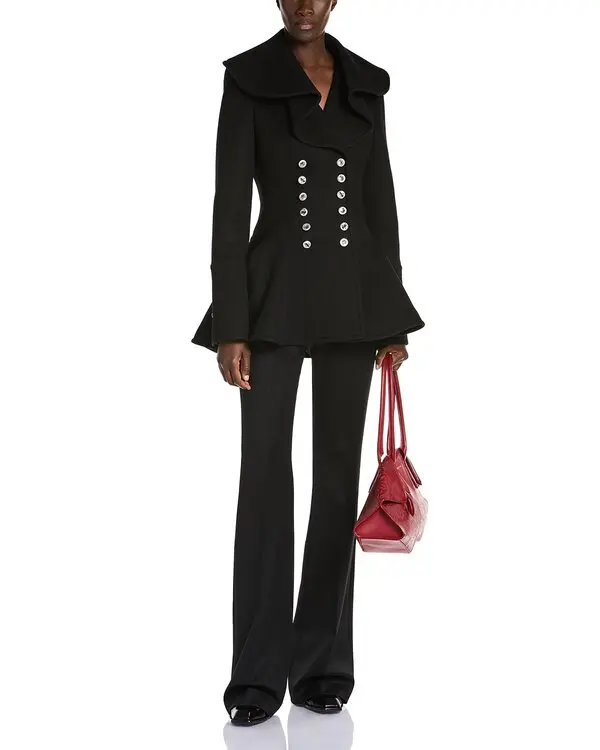 Alexander McQueen Double Breasted Flared Wool Coat
