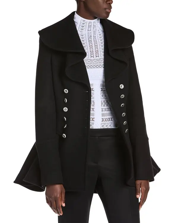 Alexander McQueen Double Breasted Flared Wool Coat