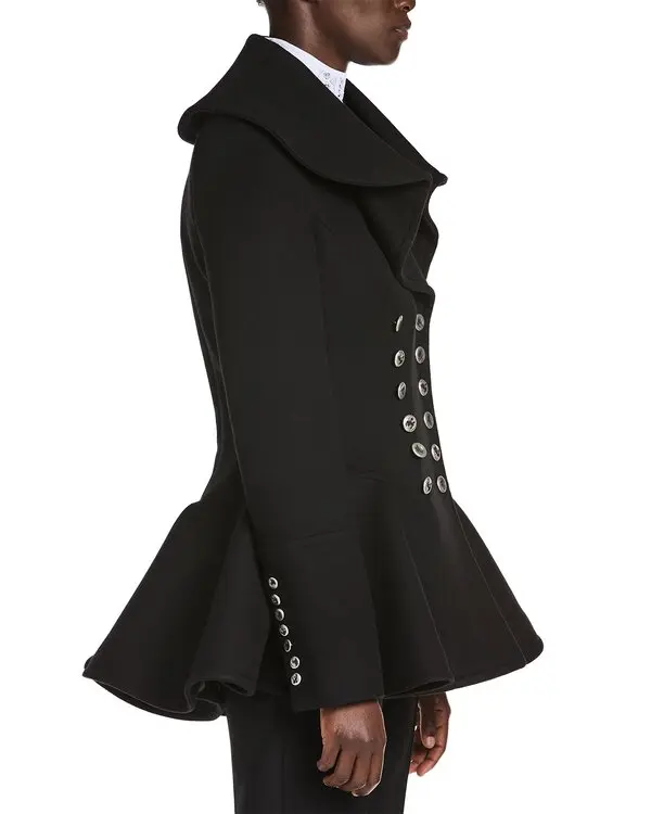 Alexander McQueen Double Breasted Flared Wool Coat