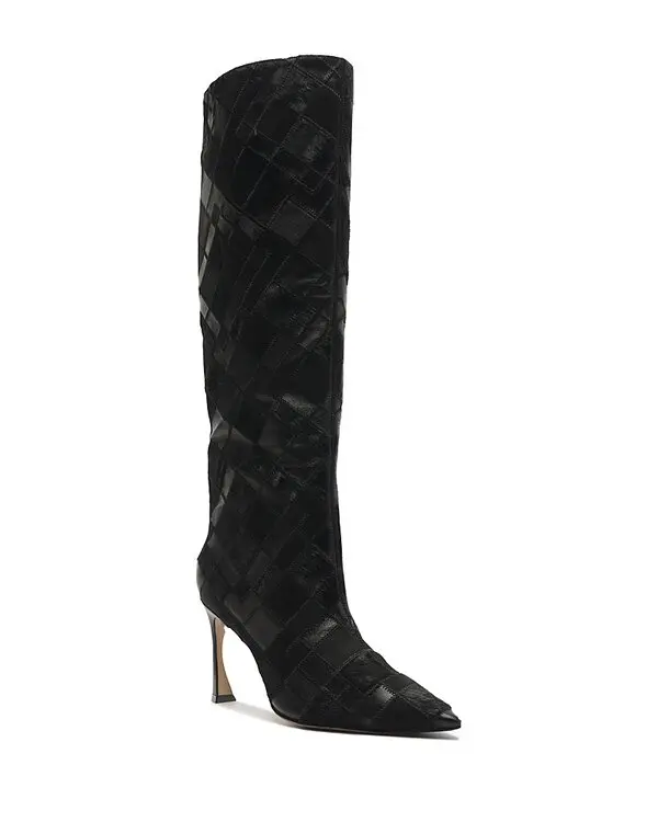 ALEXANDRE BIRMAN Annelise 85 Patchwork Calf Hair & Suede Knee High Boots - Black