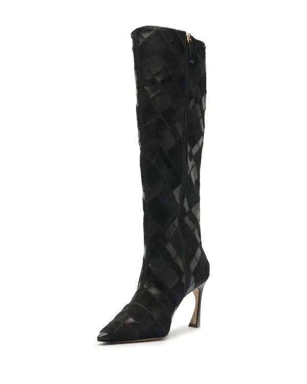 ALEXANDRE BIRMAN Annelise 85 Patchwork Calf Hair & Suede Knee High Boots