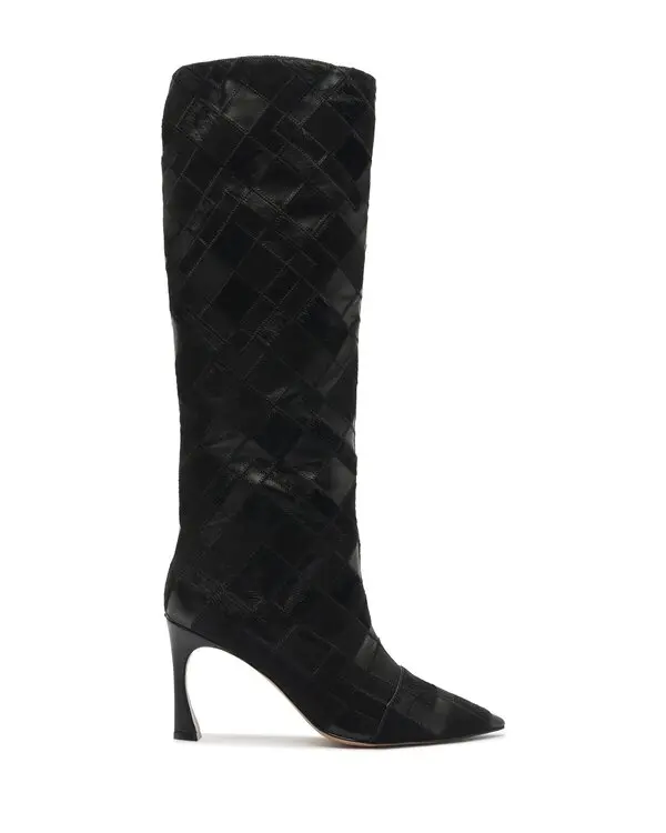 ALEXANDRE BIRMAN Annelise 85 Patchwork Calf Hair & Suede Knee High Boots