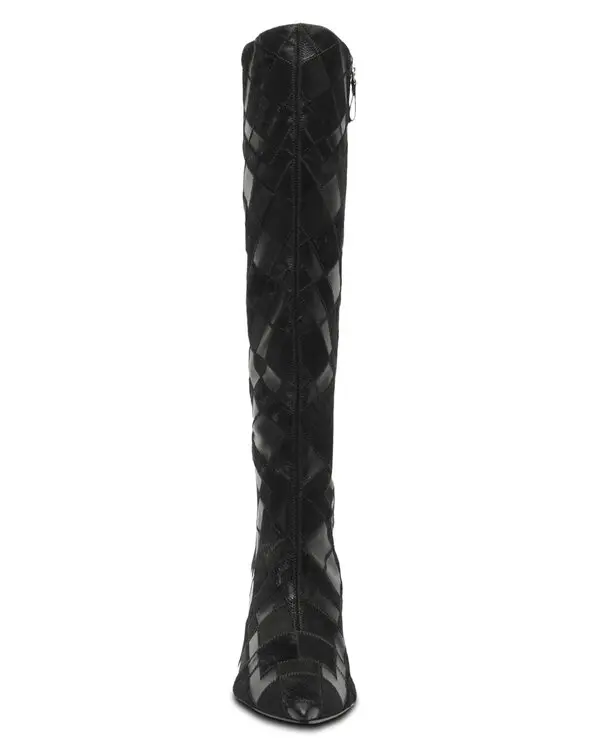 ALEXANDRE BIRMAN Annelise 85 Patchwork Calf Hair & Suede Knee High Boots