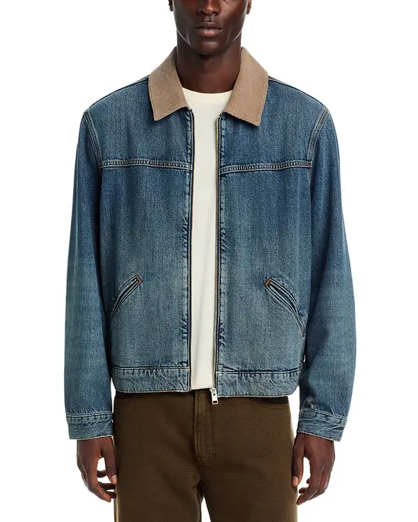 FRAME Cotton Blend Zip Denim Trucker Jacket