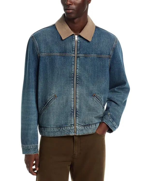 FRAME Cotton Blend Zip Denim Trucker Jacket