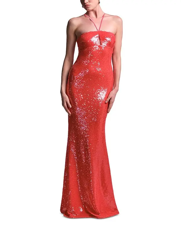 Bcbgmaxazria Colette Embellished Asymmetric Neck Gown