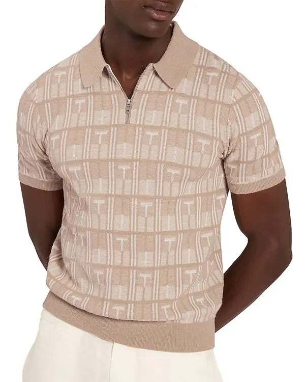 Ted Baker London Nappier Short Sleeve Jacquard Zip Sweater Polo