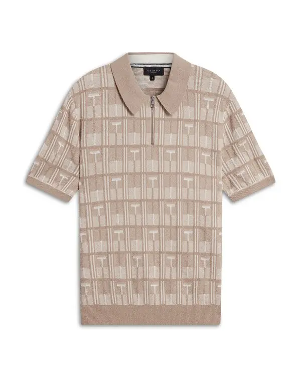 Ted Baker London Nappier Short Sleeve Jacquard Zip Sweater Polo