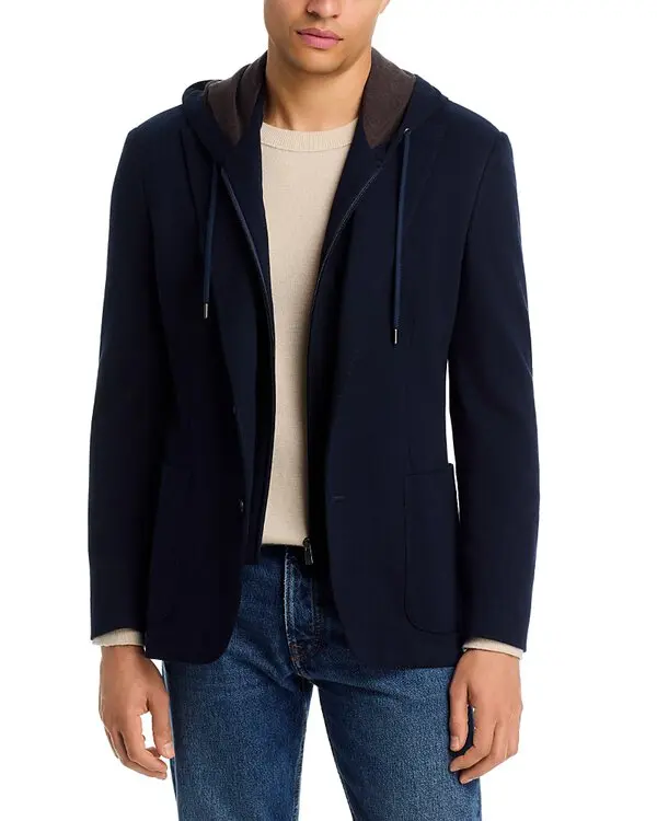 Vince Removable Bib Hooded Jersey Sport Coat - Navy/ Brown