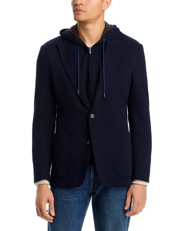 Vince Removable Bib Hooded Jersey Sport Coat - Navy/ Brown