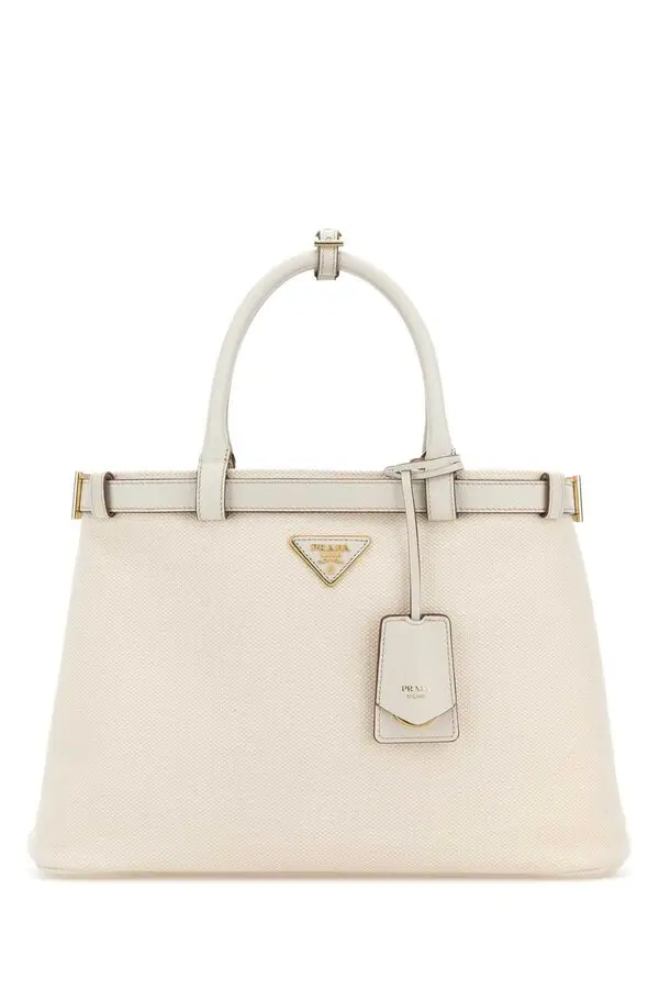 Prada Ivory Canvas Shopping Bag - White
