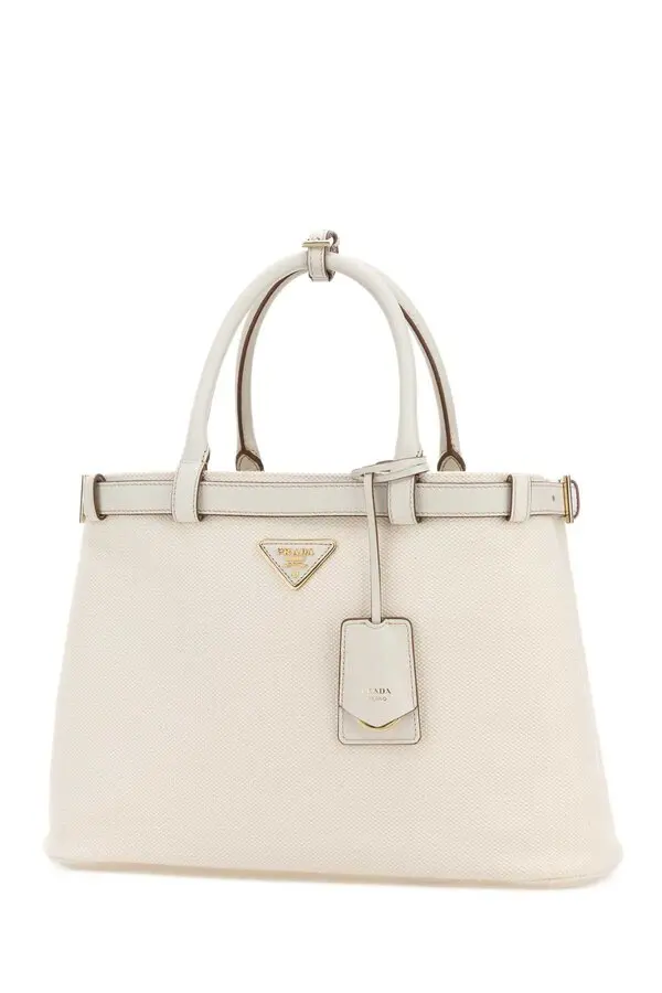 Prada Ivory Canvas Shopping Bag - White