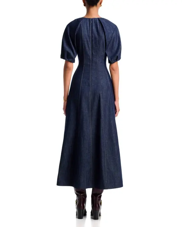 Tanya Taylor Piper Cotton Split Neck Midi Dress