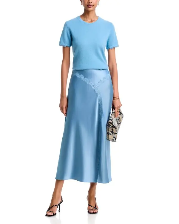 Tanya Taylor Dailey Cashmere Lace Trim T Shirt