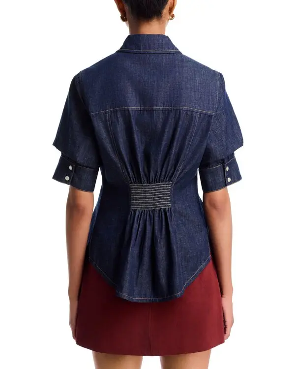 Tanya Taylor Winston Snap Front Gathered Sleeve Top