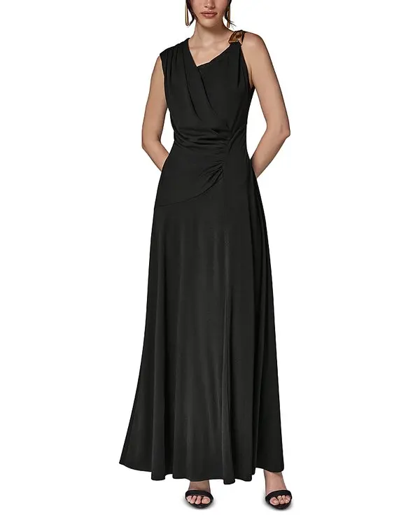 Donna Karan New York Asymmetrical Neck Draped Maxi Dress - Black