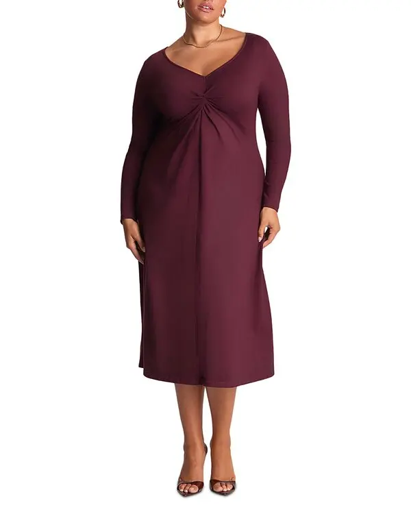 ESTELLE Ezra V Neck Long Sleeve Midi Dress