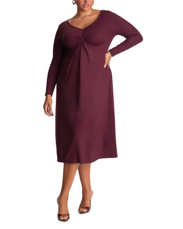 ESTELLE Ezra V Neck Long Sleeve Midi Dress
