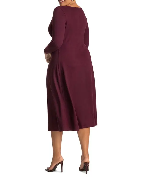 ESTELLE Ezra V Neck Long Sleeve Midi Dress