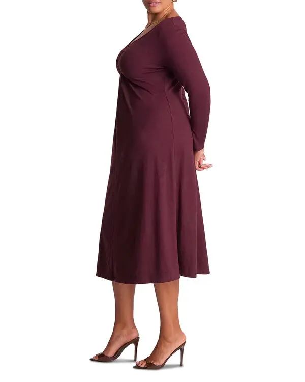 ESTELLE Ezra V Neck Long Sleeve Midi Dress