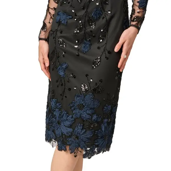 Aidan Mattox 3d Embroidered Long Sleeve Midi Dress